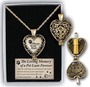 cathedral art always in my heart pet memorial locket with mini urn - gold plated