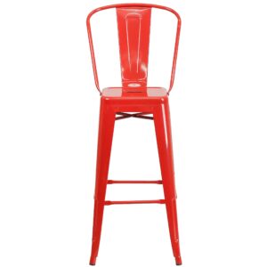 Flash Furniture Lily Commercial Grade 4 Pack 30" High Red Metal Indoor-Outdoor Barstool with Removable Back