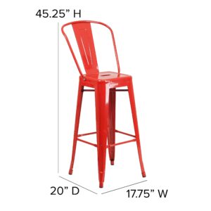 Flash Furniture Lily Commercial Grade 4 Pack 30" High Red Metal Indoor-Outdoor Barstool with Removable Back