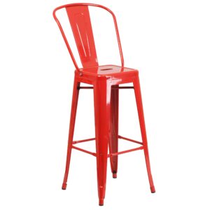 Flash Furniture Lily Commercial Grade 4 Pack 30" High Red Metal Indoor-Outdoor Barstool with Removable Back