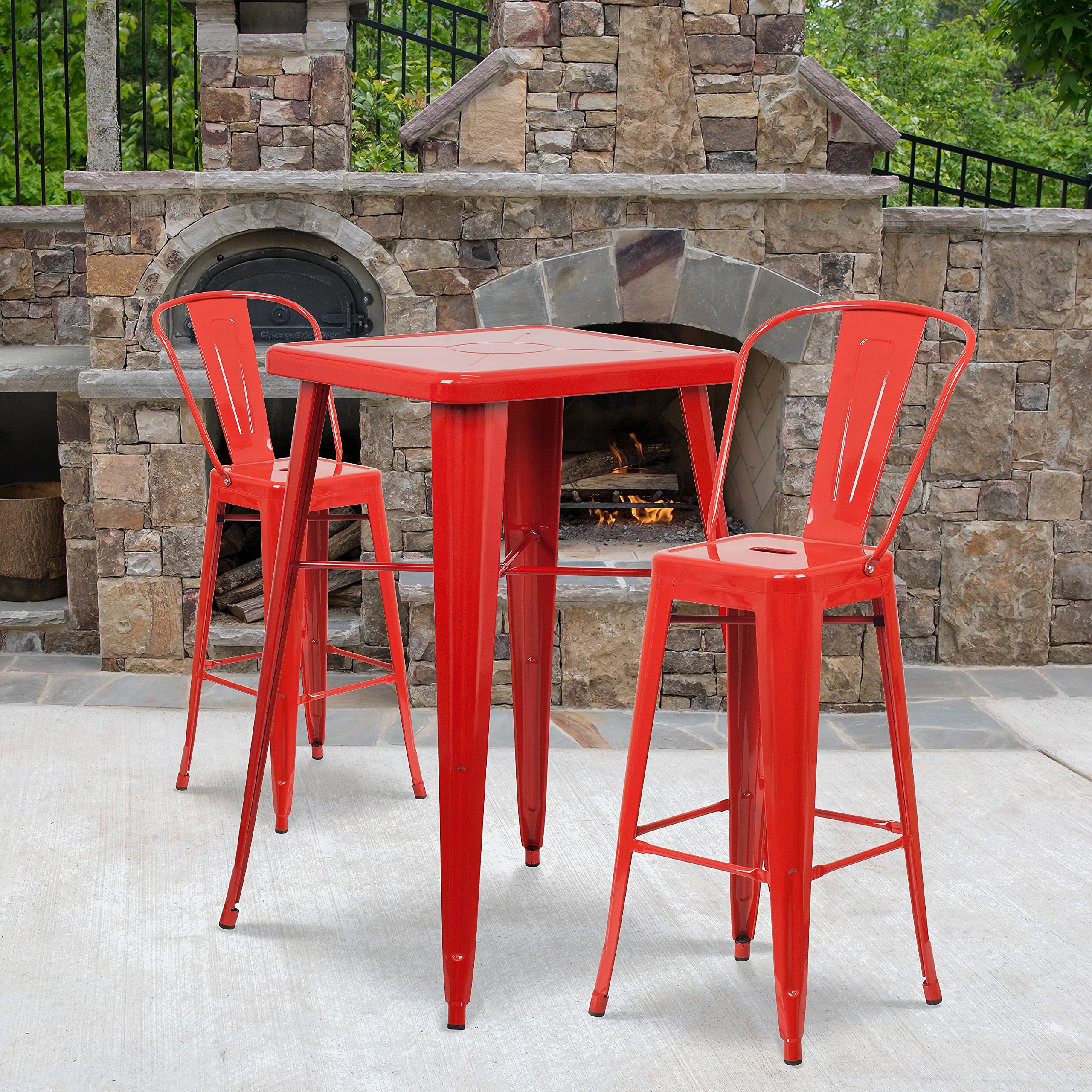 Flash Furniture Lily Commercial Grade 4 Pack 30" High Red Metal Indoor-Outdoor Barstool with Removable Back