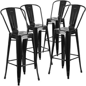 flash furniture lily commercial grade 4 pack 30" high black metal indoor-outdoor barstool with removable back