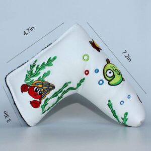 Craftsman Golf Ocean World Fish Crab Seaweed White Blade Putter Cover Headcover Magnetic Closure for Scotty Cameron Taylormade Odyssey Blade Etc.