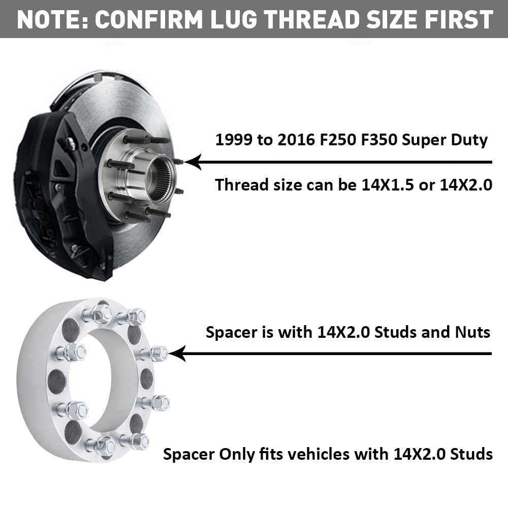 DCVAMOUS 4PC 8x170 Wheel Spacers 2 Inch with 14x2 Studs Compatible with Ford 8 Lug for 1999-2016 F250 F350 & Super Duty (Truck must be with M14x2 Lugs) | 1999-2002 Excursion