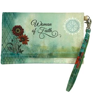 woman of faith wristlet wallet, birthday, christmas, and mother's day gift for women, 7-inches by 4.5-inches, by abbey & ca gift