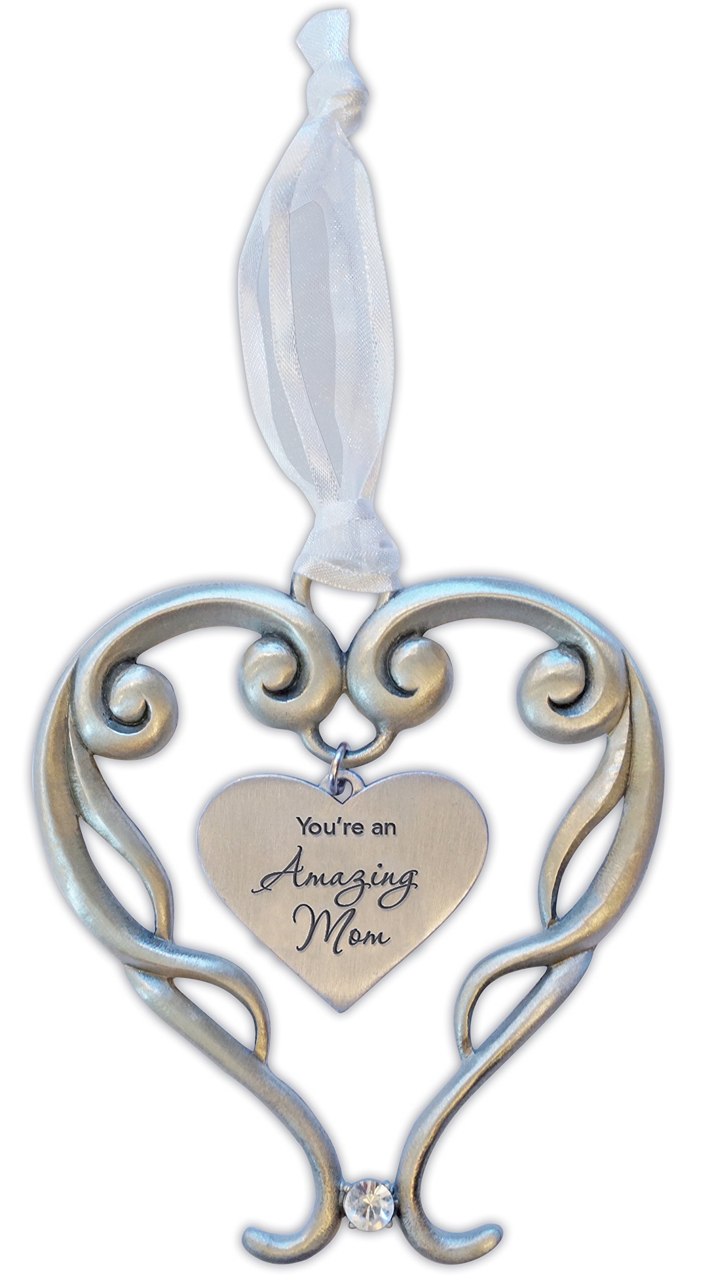 Cathedral Art HO127 Ho127 Amazing Mom Metal Heart Ornament, Silver