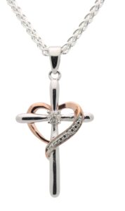 all patron saints heart shaped diamond cross necklace for women - 925 sterling silver cross necklace for women