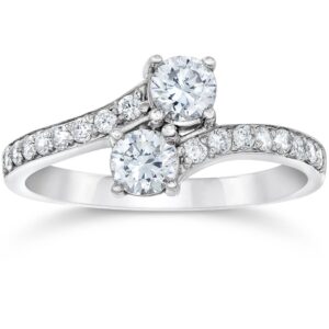 p3 pompeii3 1 carat forever us diamond two stone engagement ring 10k white gold - size 6.5