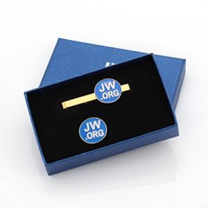 round jw.org gold color necktie clip and lapel pin set