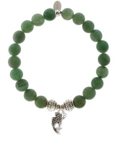 evadane natural semi precious green aventurine gemstone tibetan bead koi fish charm stretch bracelet - size 7 inch (1_ga_s_t_koi_7)