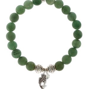 EvaDane Natural Semi Precious Green Aventurine Gemstone Tibetan Bead Koi Fish Charm Stretch Bracelet - Size 7 Inch (1_GA_S_T_KOI_7)