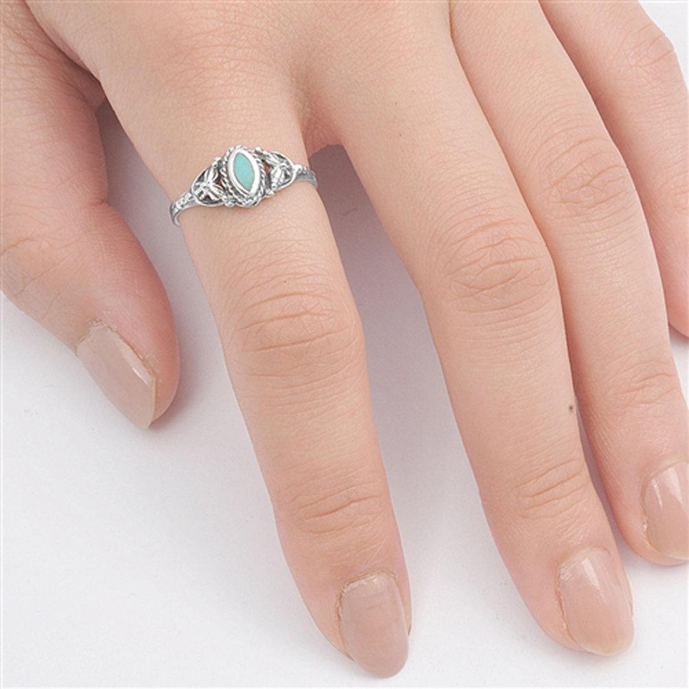 Bali Simulated Turquoise Flower Ring New .925 Sterling Silver Band Size 8