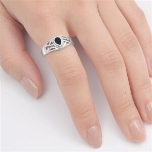 Simulated Black Onyx Teardrop Cutout Ring New .925 Sterling Silver Band Size 8