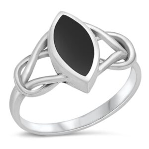 simulated black onyx knot open ring new .925 sterling silver band size 8