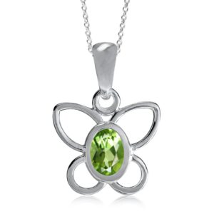 silvershake natural peridot 925 sterling silver butterfly solitaire pendant with 18 inch chain necklace