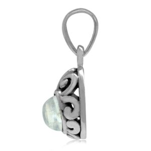 Silvershake Petite Natural Moonstone 925 Sterling Silver Filigree Pendant with 18 Inch Chain Necklace