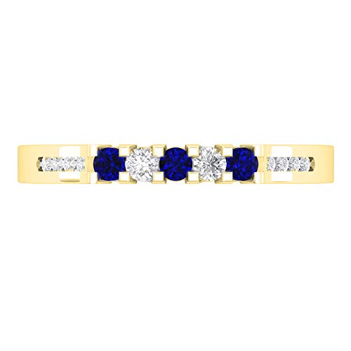 Dazzlingrock Collection 10K Round Blue Sapphire & White Diamond Women Anniversary Band, Yellow Gold, Size 9