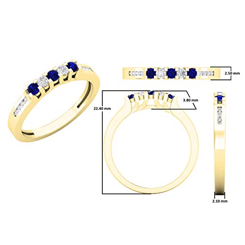 Dazzlingrock Collection 10K Round Blue Sapphire & White Diamond Women Anniversary Band, Yellow Gold, Size 9