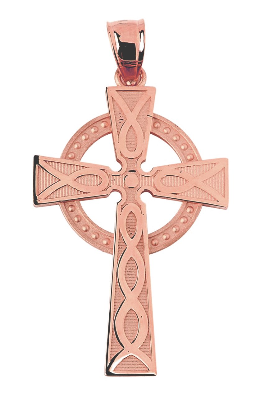 10K Rose Gold Celtic Cross Charm Necklace Pendant