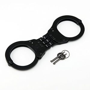 vipertek heavy duty hinged double lock steel police edition professional grade handcuffs (black)