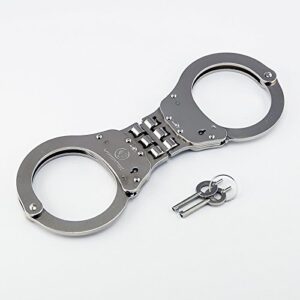 vipertek heavy duty hinged double lock steel police edition professional grade handcuffs (silver)