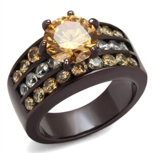 marimor jewelry dark brown stainless steel 4.31 carat champagne cubic zirconia engagement ring womens size 5