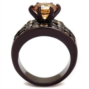 Marimor Jewelry Dark Brown Stainless Steel 4.31 Carat Champagne Cubic Zirconia Engagement Ring Womens Size 5