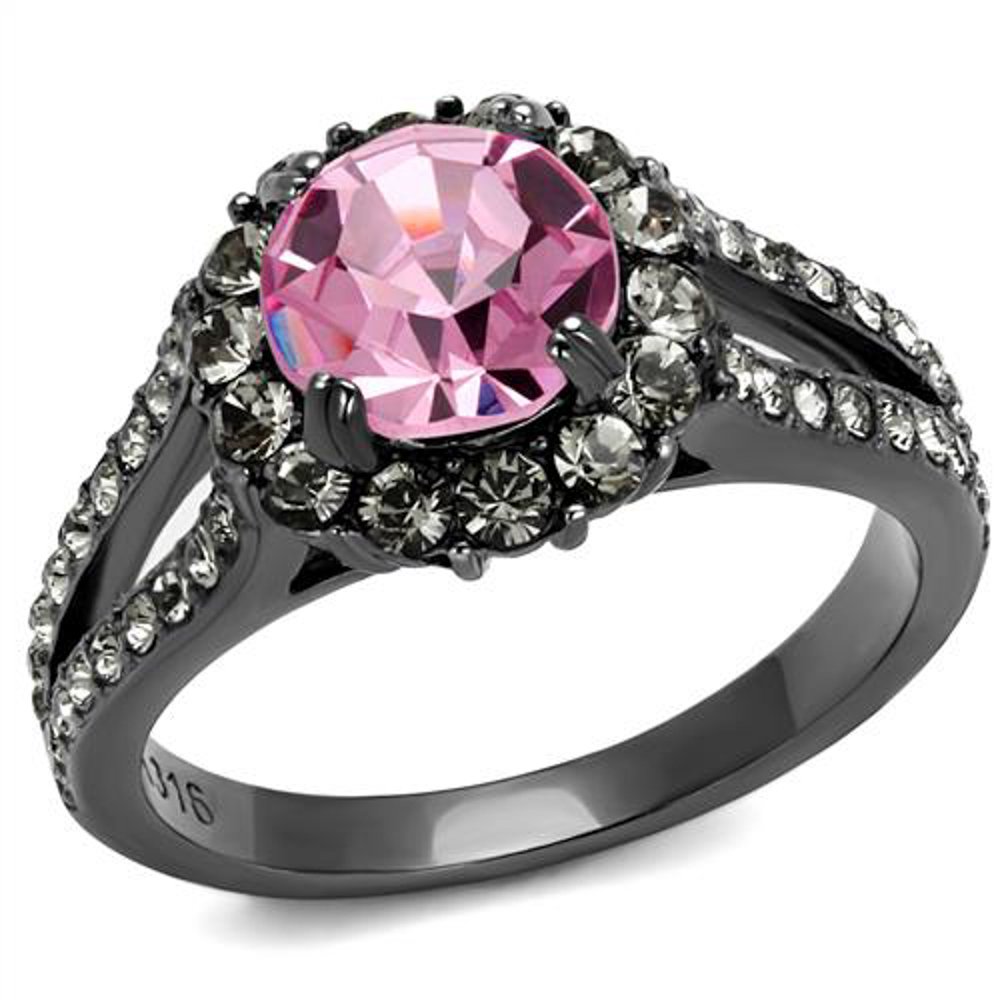 Marimor Jewelry Light Black Stainless Steel 2.87 Carat Light Rose Crystal Halo Engagement Ring Size 10