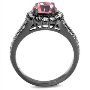 Marimor Jewelry Light Black Stainless Steel 2.87 Carat Light Rose Crystal Halo Engagement Ring Size 10