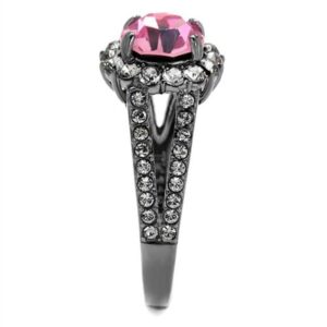 Marimor Jewelry Light Black Stainless Steel 2.87 Carat Light Rose Crystal Halo Engagement Ring Size 10