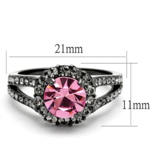 Marimor Jewelry Light Black Stainless Steel 2.87 Carat Light Rose Crystal Halo Engagement Ring Size 10