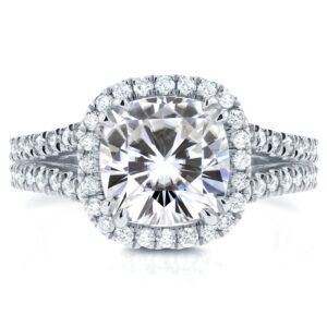 Kobelli Cushion Moissanite Halo Engagement Ring 2 1/2 CTW 14k White Gold, Size 5