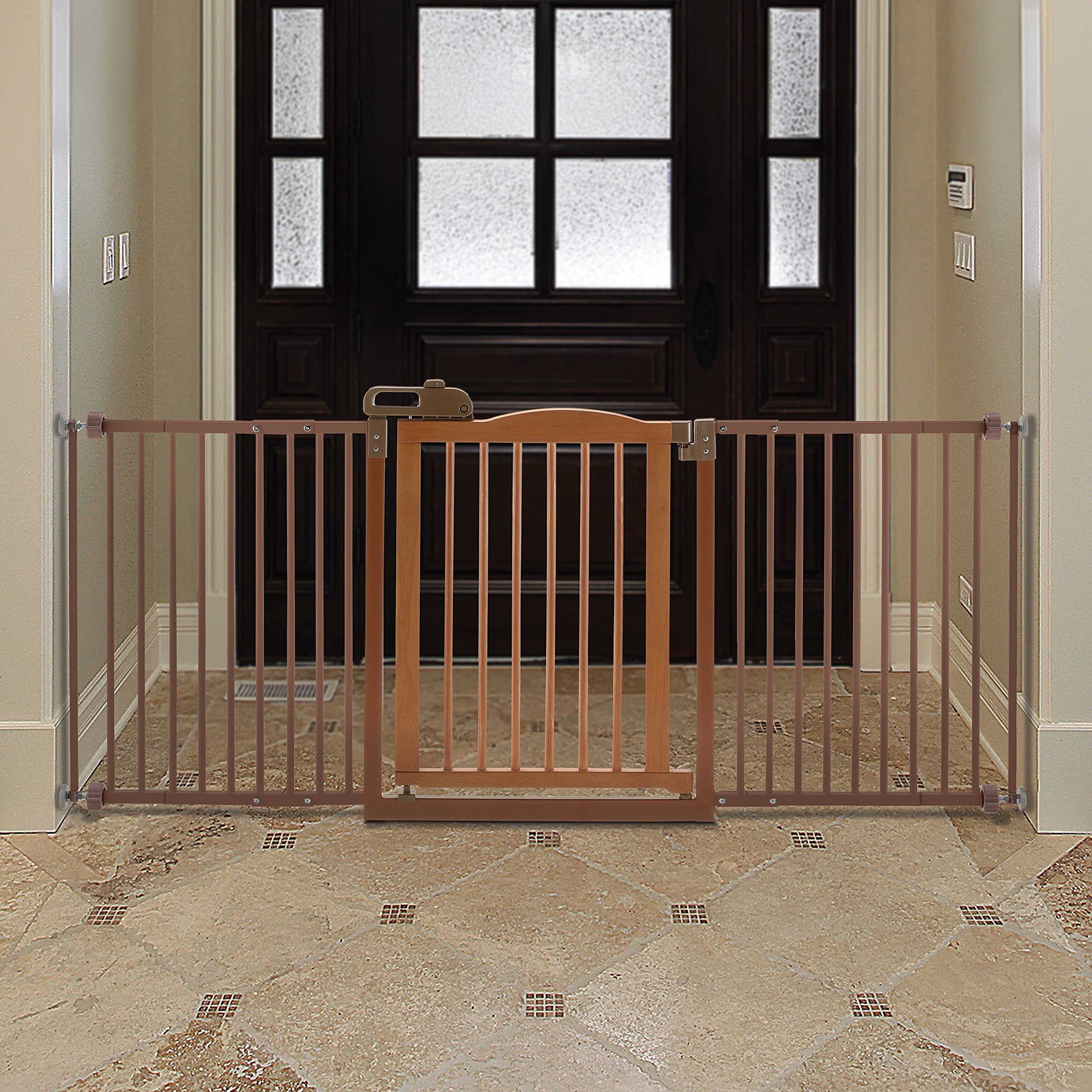 Richell One-Touch Gate II Wide, Wide Dog gate with Wooden Door, from 32.1-62.8" Wide & 30.5" H