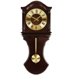 bedford clock collection bed1712 wall clock with pendulum and chimes, chocolate wood