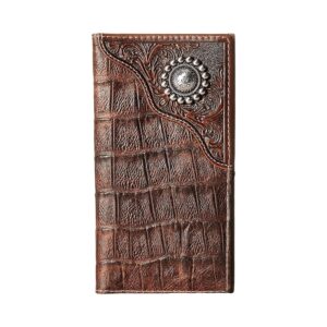 ariat men's caiman floral over circle rodeo wallets, brown, one size