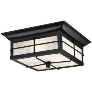 westinghouse 6204800 orwell two-light outdoor flush-mount fixture, textured black finish on steel with frosted seeded glass