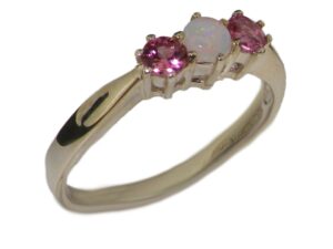 letsbuygold 925 sterling silver natural opal and pink tourmaline womens trilogy ring - size 4.25