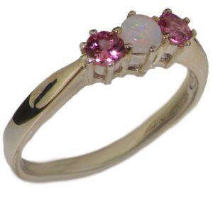 LetsBuyGold 925 Sterling Silver Natural Opal and Pink Tourmaline Womens Trilogy Ring - Size 4.25