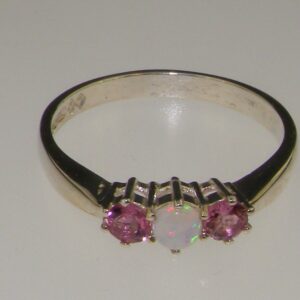 LetsBuyGold 925 Sterling Silver Natural Opal and Pink Tourmaline Womens Trilogy Ring - Size 4.25