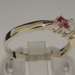 LetsBuyGold 925 Sterling Silver Real Genuine Opal and Pink Tourmaline Womens Trilogy Anniversary Ring - Size 7