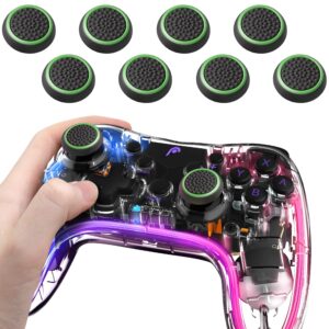 fosmon [set of 8] analog stick joystick controller performance thumb grips for ps4 | ps3 | xbox one, one x, one s, 360 | wii u compatible with nintendo switch pro - black & green (set of 8)