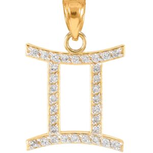 High Polish 14k Yellow Gold Diamond Gemini Zodiac Charm Pendant