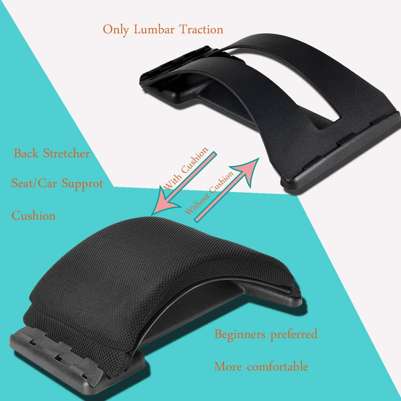 2023 Upgrade Multifunction Back Stretching Device Massager and Memory Foam Lumbar Support Pillow for Office Chair, Lower Back Pain Relief