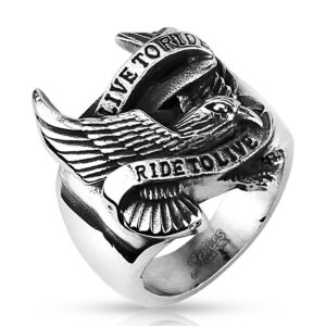 artisan owl live to ride, ride to live biker engraved stainless steel ring (12)