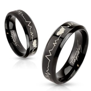 heartbeat stainless steel black ip laser etched band ring (7)