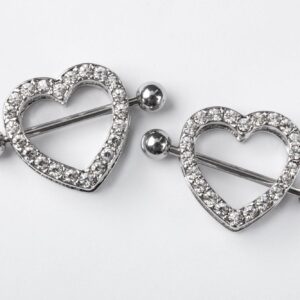 Pierced Owl 14GA Stainless Steel Gem Paved Heart Nipple Shields, Sold as a Pair (Pink)