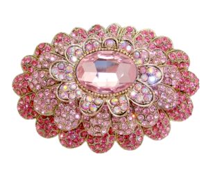 ttjewelry sweet pink 3 layer flower austria crystal gold-tone large brooch