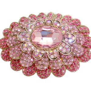 TTjewelry Sweet Pink 3 Layer Flower Austria Crystal Gold-Tone Large Brooch