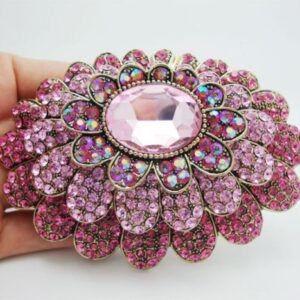 TTjewelry Sweet Pink 3 Layer Flower Austria Crystal Gold-Tone Large Brooch