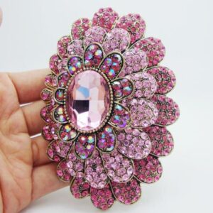 TTjewelry Sweet Pink 3 Layer Flower Austria Crystal Gold-Tone Large Brooch